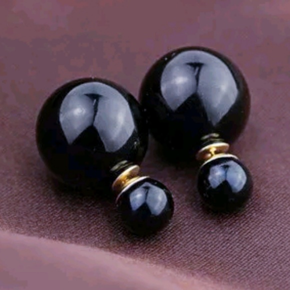 double side front back ball studs | Jewelry | Front Back Black Double ...